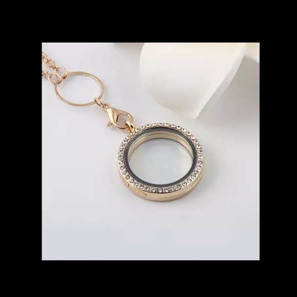 Jewelry | 25 Mm Gold Circle Rhinestone Floating Living Memory Locket ...